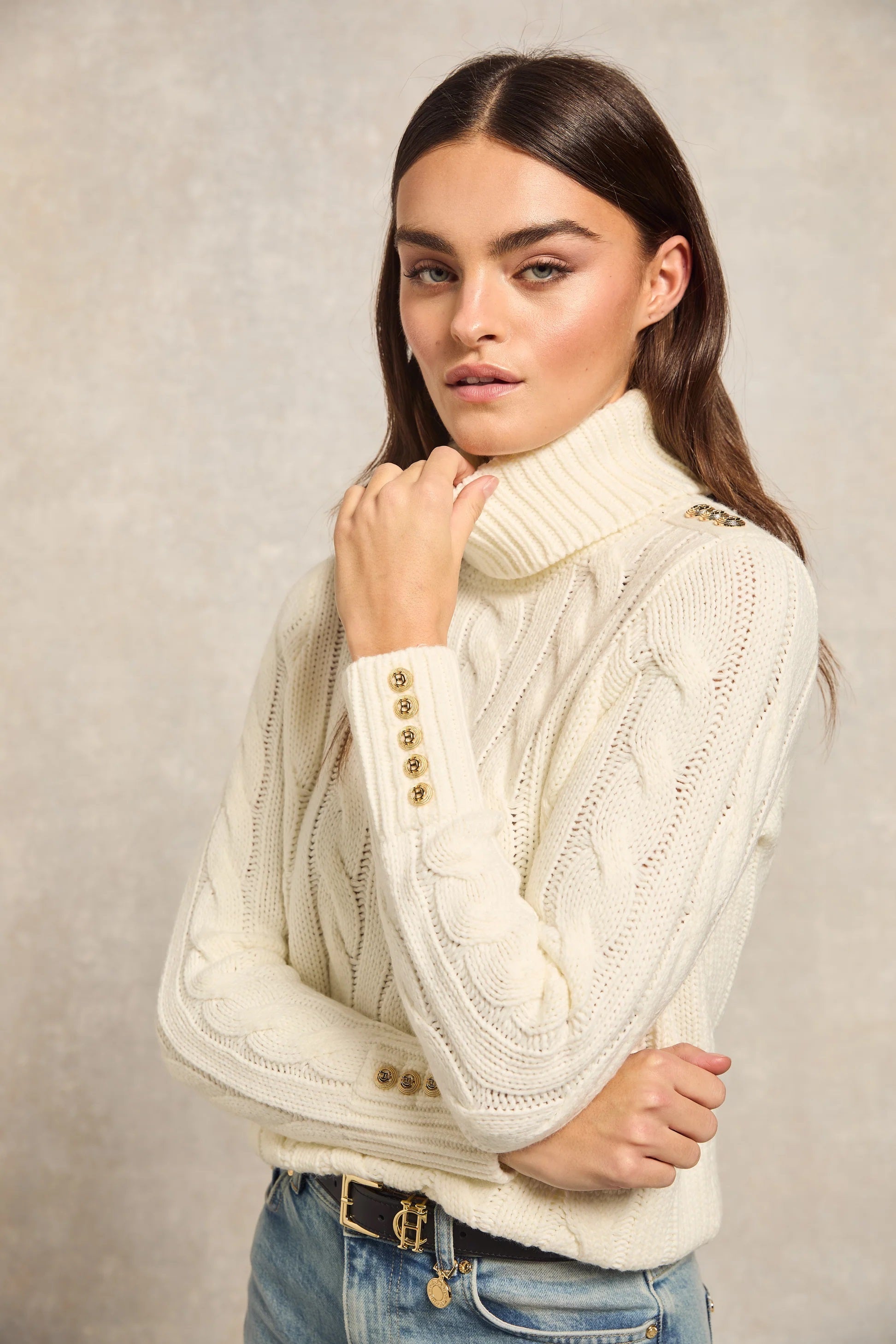 Holland Cooper Lucia Roll Neck Knit in Natural | Holland Cooper ...