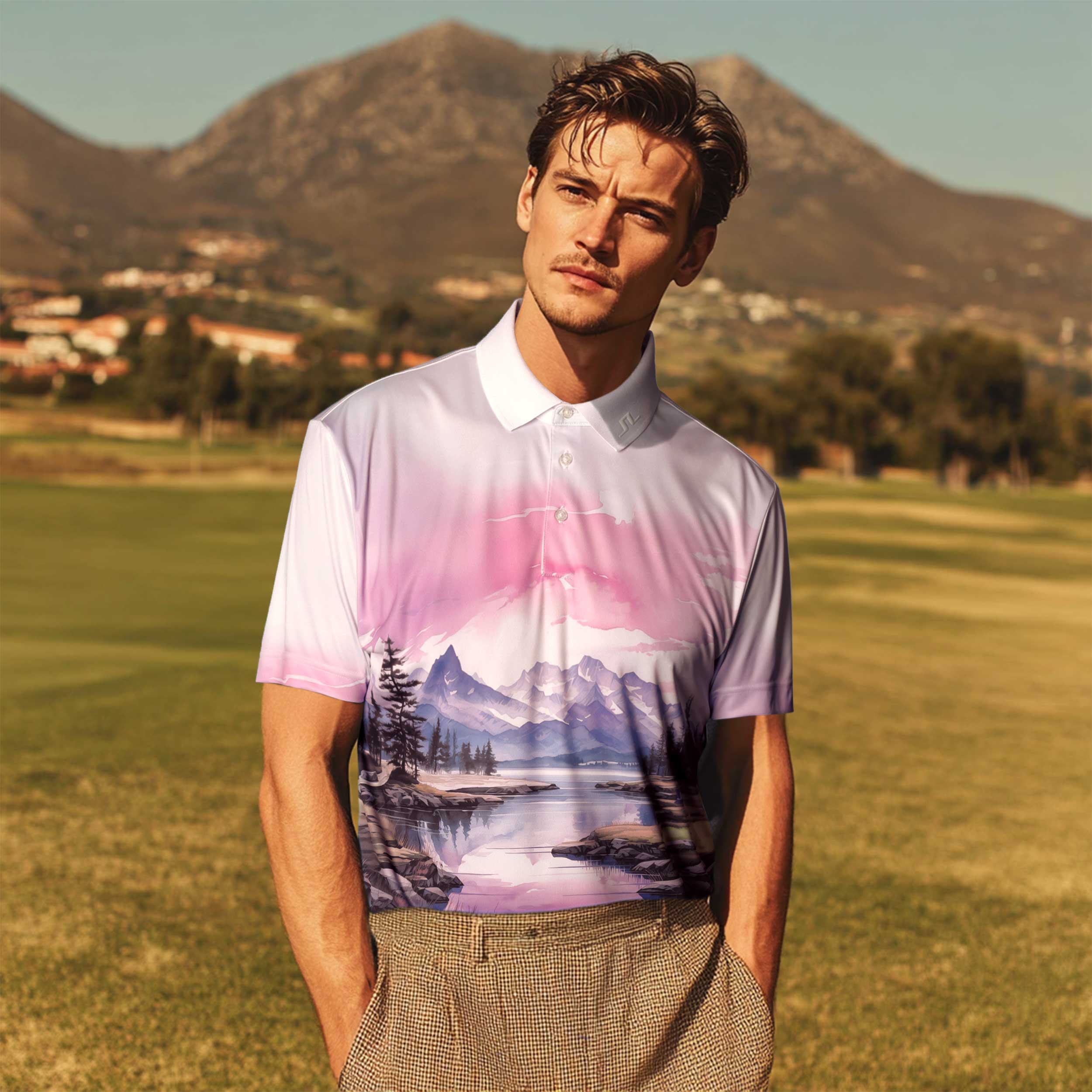 J.Lindeberg Samuel Polo Shirt in Landscape Watercolour Purple – Norton ...