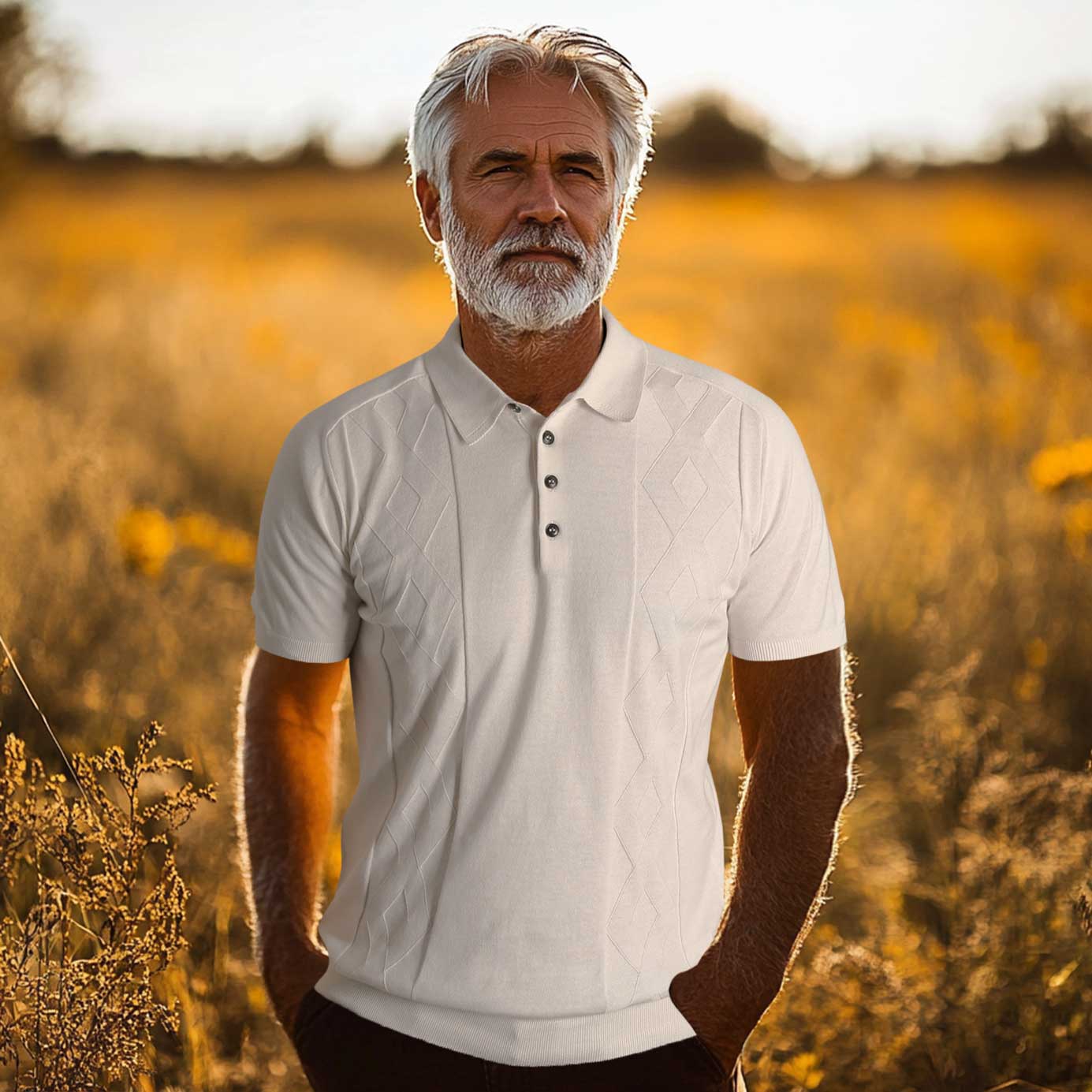 Pal Zileri Cable Self Print Polo Shirt in Cream | Norton Barrie